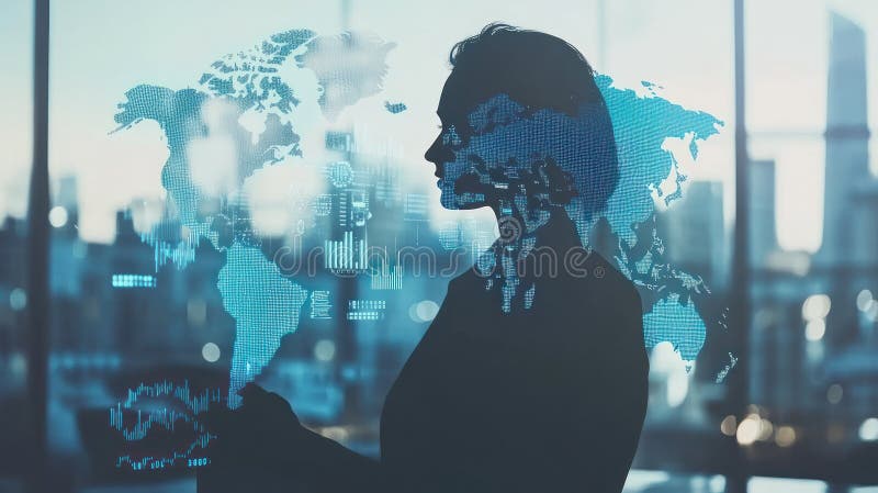 Young Person Interacts with a Glowing Digital World Map Interface ...