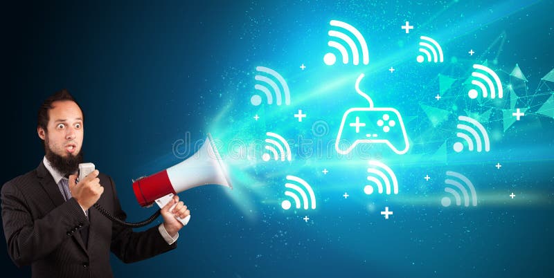 Young Person with Megaphone and Technology Related Icon Stock Image ...