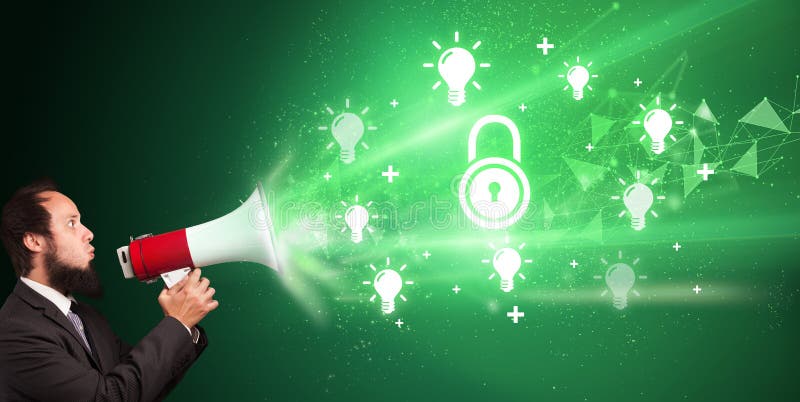 Young Person with Megaphone and Technology Related Icon Stock ...