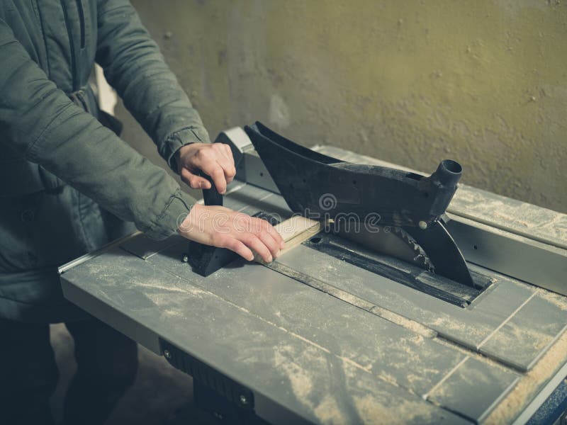 Young Person Operating Tablesaw Stock Image - Image of renovation ...