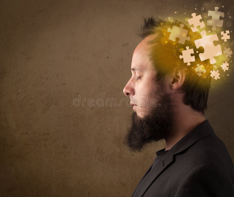 Young Person Thinking with Glowing Puzzle Mind Stock Illustration ...
