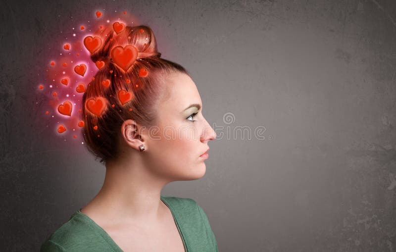Young Person Thinking about Love with Red Hearts Stock Photo - Image of ...