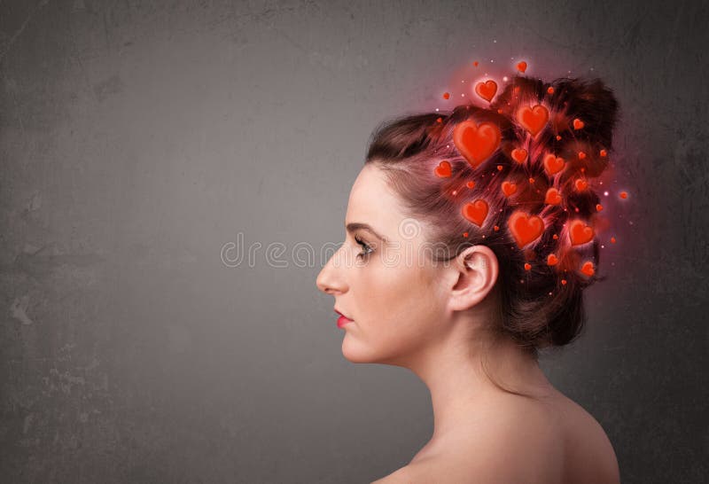 Young Person Thinking about Love with Red Hearts Stock Photo - Image of ...
