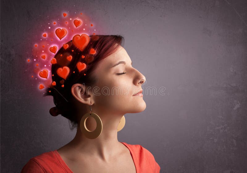 Young Person Thinking about Love with Red Hearts Stock Photo - Image of ...
