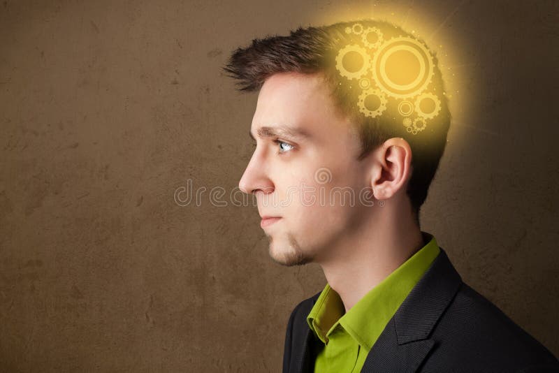 Young Person Thinking with a Machine Head Illustration Stock Image ...