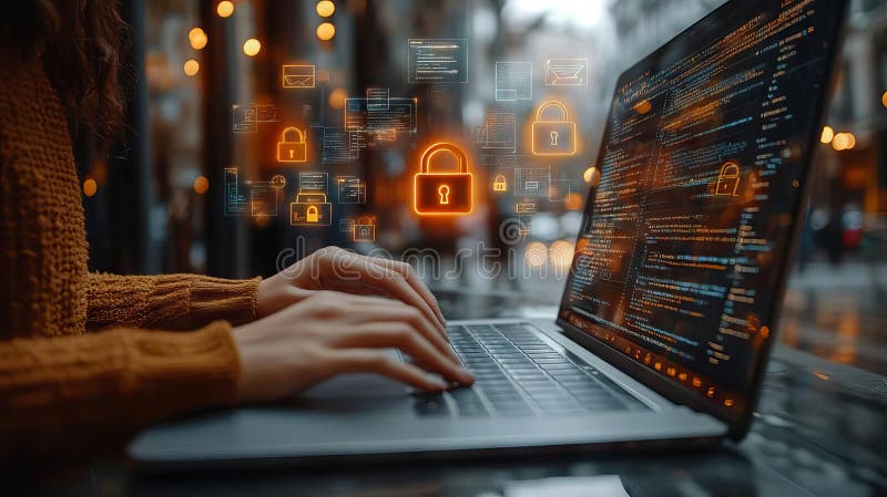 Person Typing on Laptop with Array of Electronic Devices. Generative Ai ...