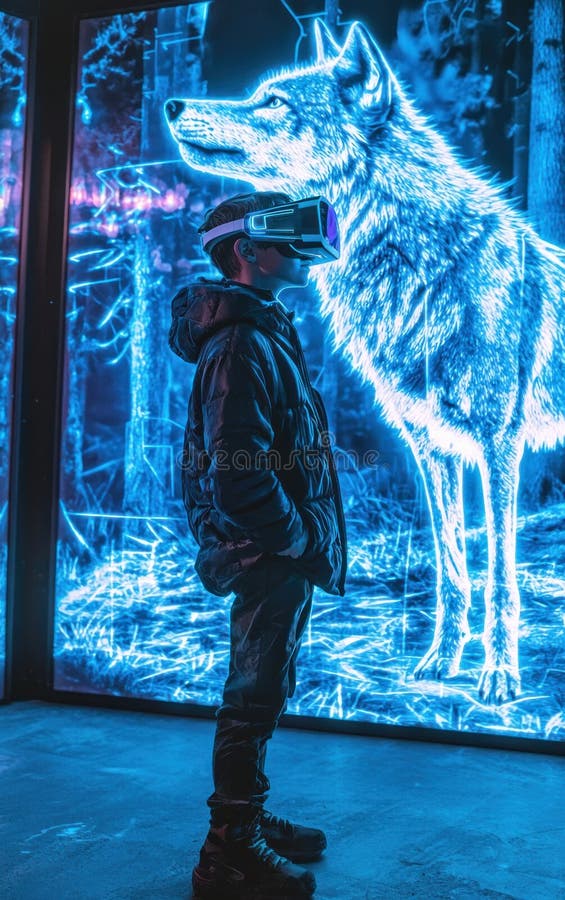 Young Person Wearing VR Headset Experiencing a Virtual Reality ...