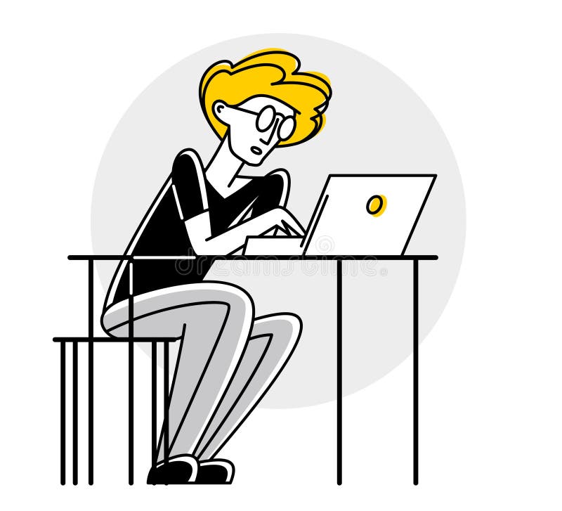 Young Person Working on Pc Computer Vector Stock Vector - Illustration ...