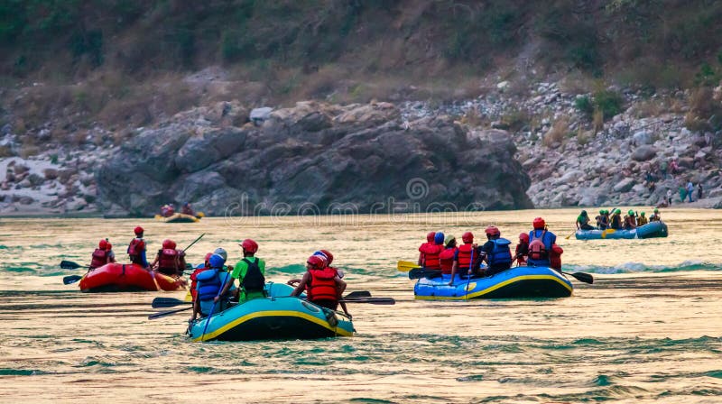 Young Persons Rafting on the Ganges River in Rishikesh Editorial ...