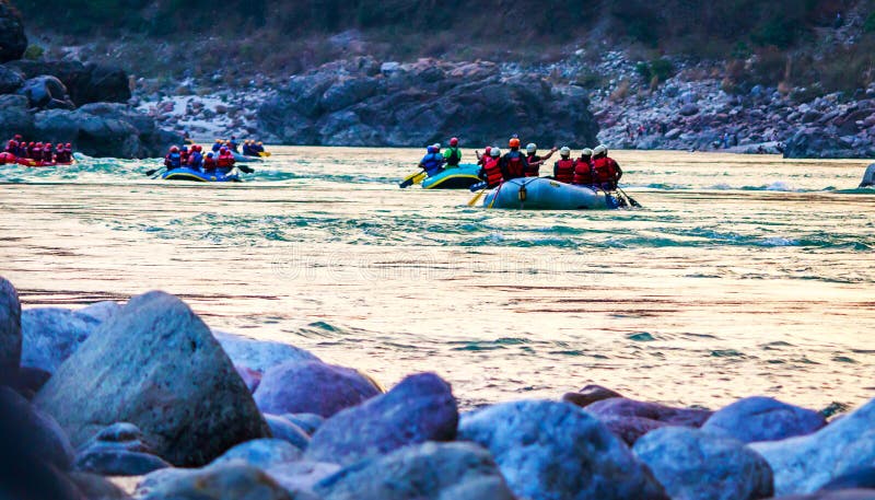 Young Persons Rafting on the Ganges River in Rishikesh Stock Photo ...