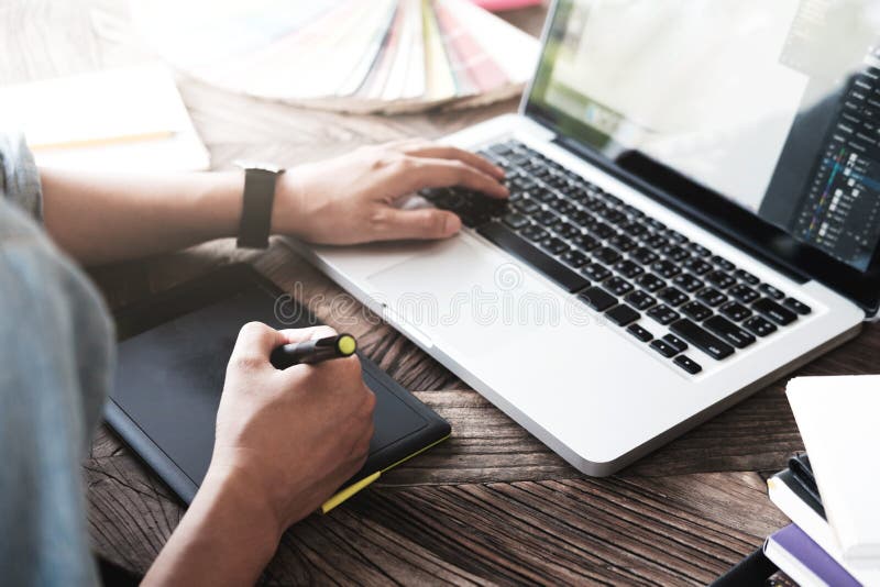 Young Photographer and Graphic Designer at Work in Studio Office Stock ...