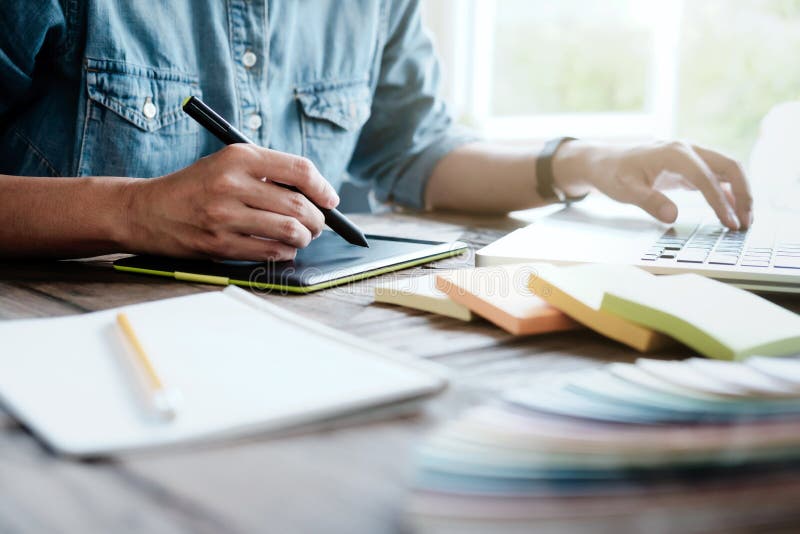 Young Photographer and Graphic Designer at Work in Studio Office Stock ...