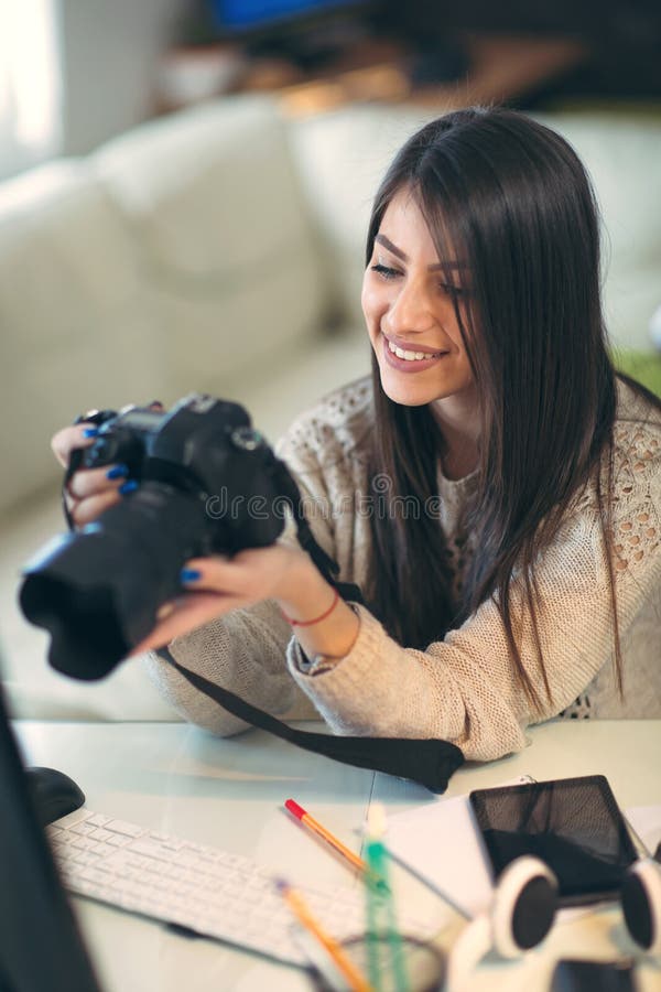 Photographer Looking into Viewfinder of Digital Camera Stand on Tripod ...