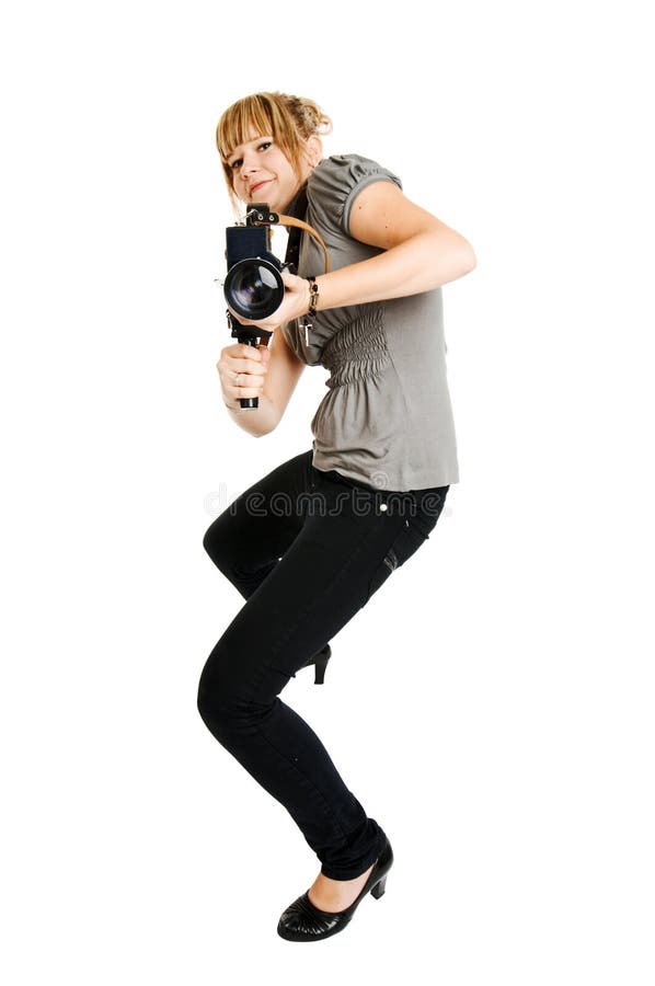 Young Photographer on White Background Stock Image - Image of pretty ...