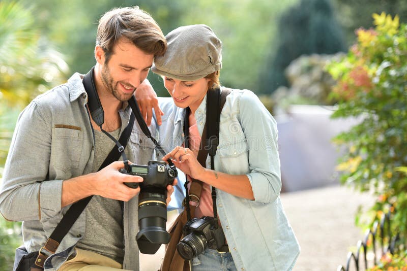 Young Photographers at Work Outdoors Stock Image - Image of ...