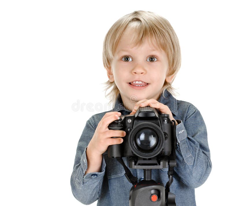 Boy with photo camera stock image. Image of photographer - 35943743