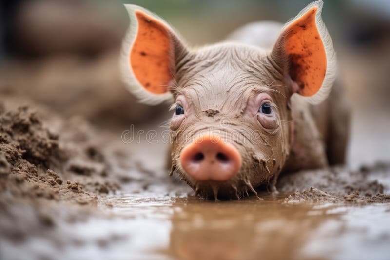 Young Pig Playing in a Mud Bath Stock Illustration - Illustration of ...