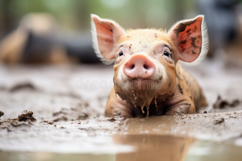 Young Pig Playing in a Mud Bath Stock Illustration - Illustration of ...