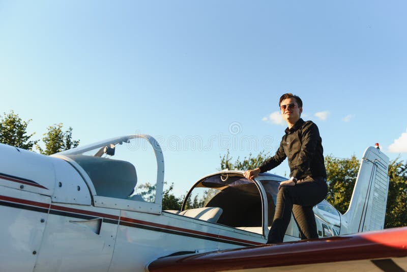 Young Pilot is Preparing for Take Off with Private Plane Stock Photo ...