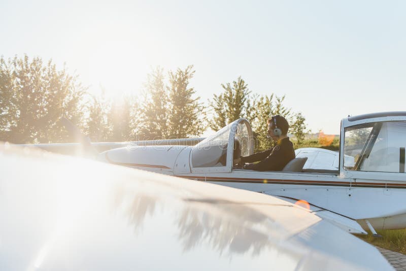 Young Pilot is Preparing for Take Off with Private Plane Stock Image ...