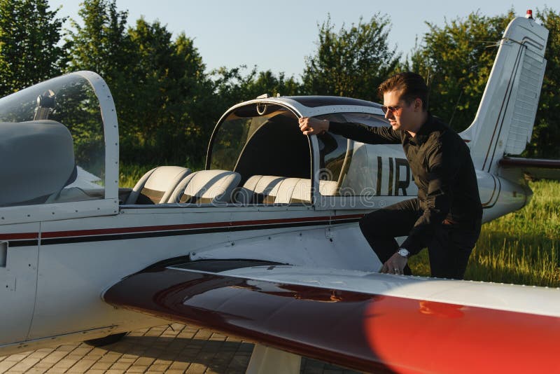Young Pilot is Preparing for Take Off with Private Plane Stock Image ...