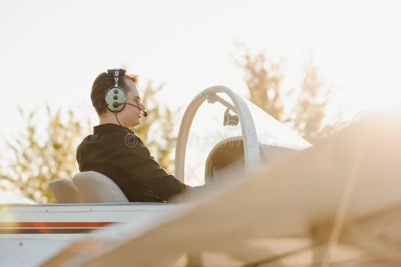 Young Pilot is Preparing for Take Off with Private Plane Stock Image ...