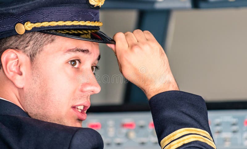 Pilot using a laptop stock photo. Image of indoor, computer - 6678972