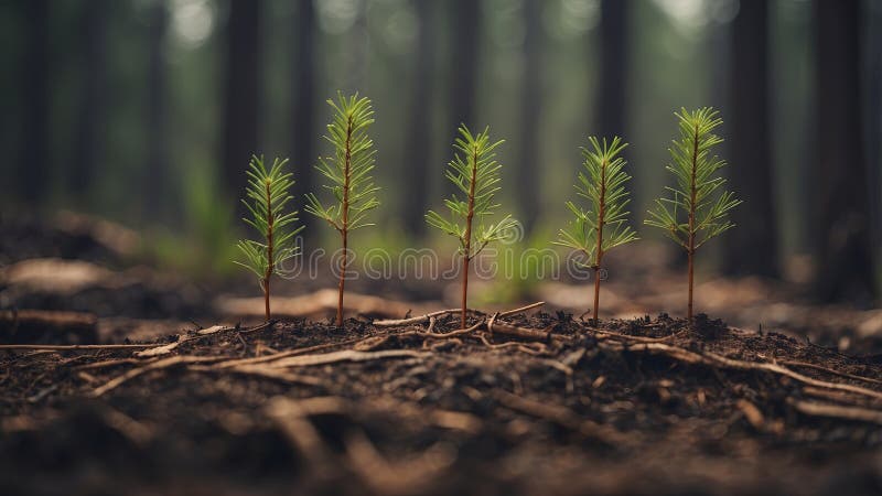 Young Pine Seedlings Growing in a Forest Recovering from Wildfire ...