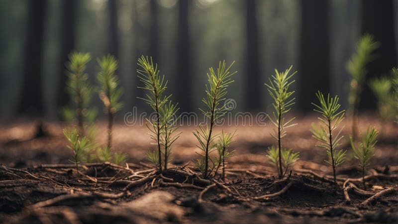 Young Pine Seedlings Growing in a Forest Recovering from Wildfire ...
