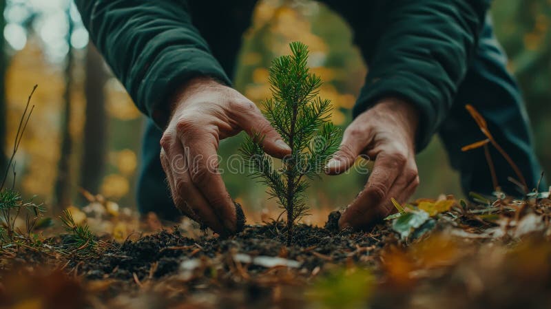 A Young Pine Tree is Planted in Soil, Symbolizing Reforestation and ...