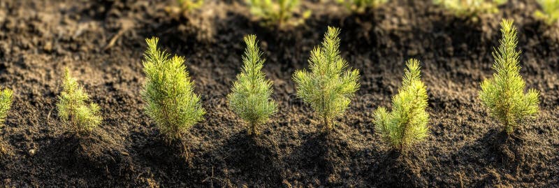 Young Pine Tree Seedlings Growing in Rows on a Field for Forestry and ...