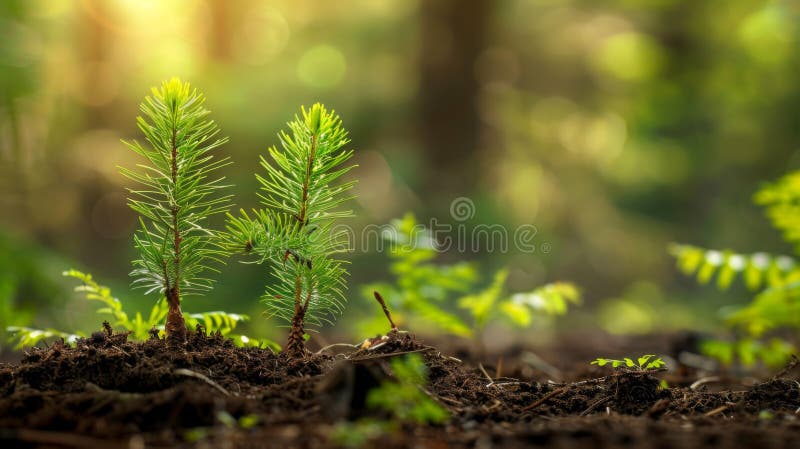 Young Pine Trees Sprouting in a Forest Clearing Stock Illustration ...