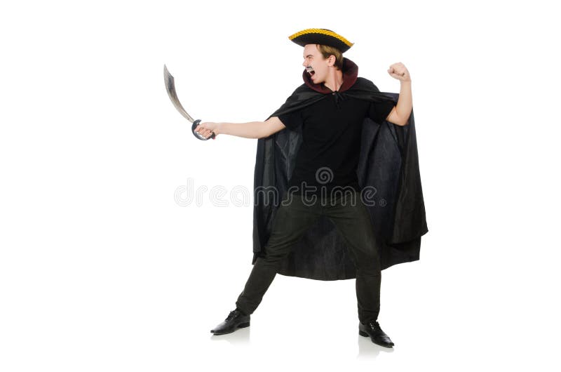 Young Pirate Holding Sword Isolated on White Stock Image - Image of ...