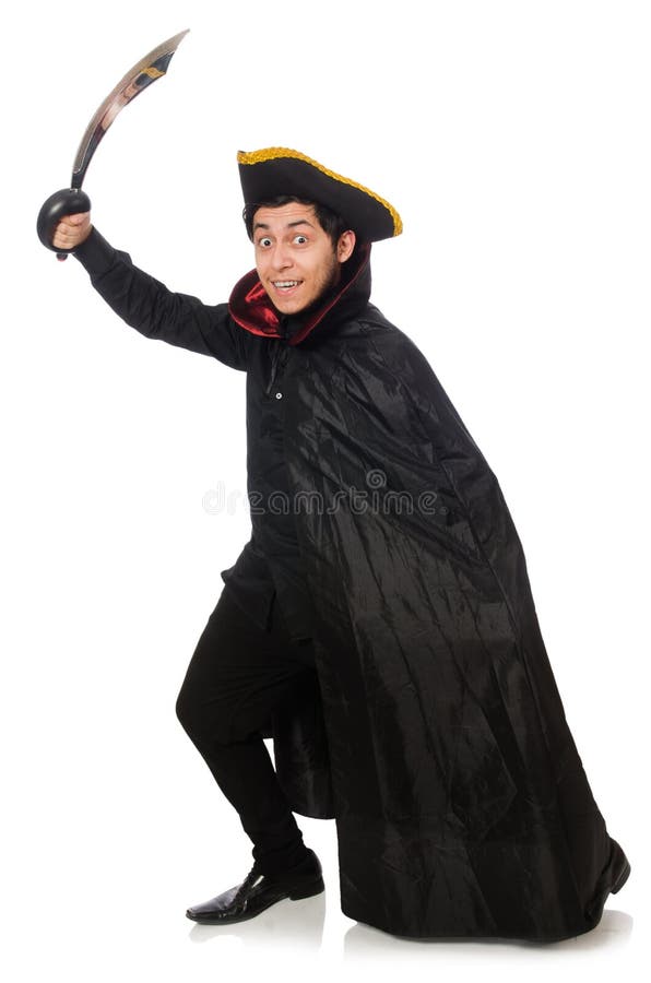 Young Pirate Holding Sword Isolated on White Stock Photo - Image of ...