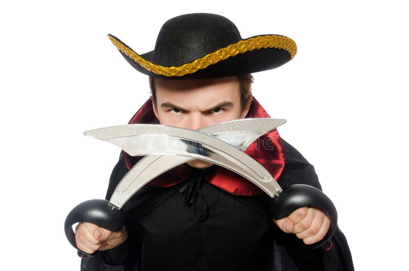 Young Pirate Holding Sword Isolated on White Stock Image - Image of ...