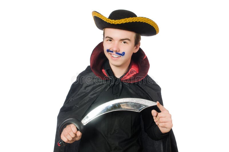Young Pirate Holding Sword Isolated on White Stock Image - Image of ...