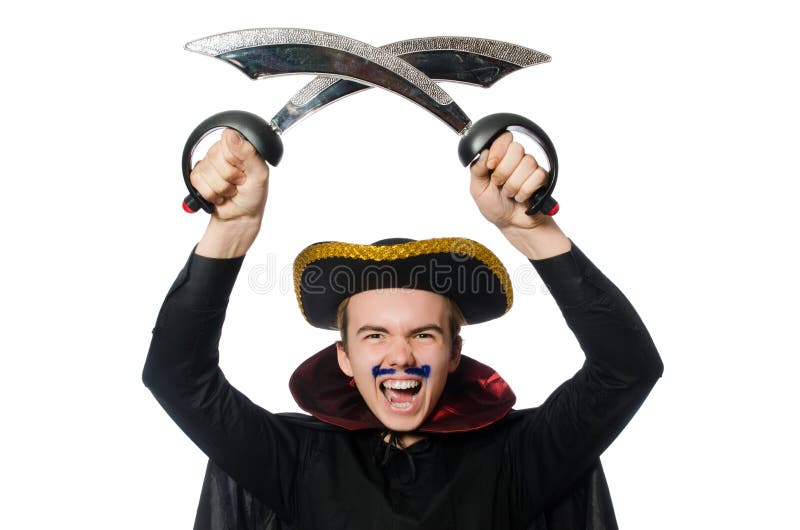 The Young Pirate Holding Sword Isolated on White Stock Image - Image of ...