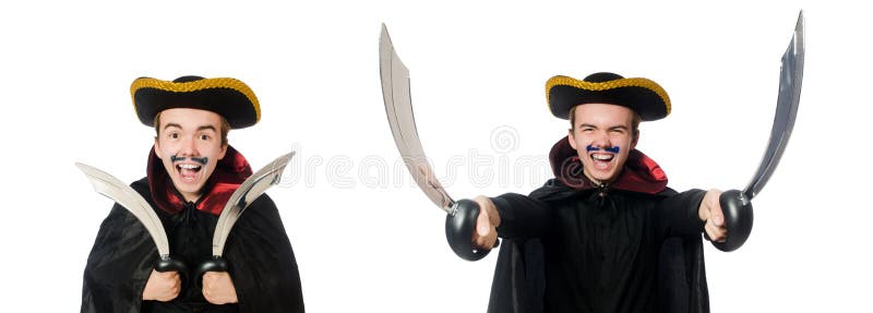 The Young Pirate Holding Sword Isolated on White Stock Image - Image of ...