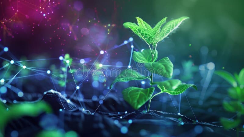 Young Plant Growing from Big Data Network Visualization in Futuristic ...