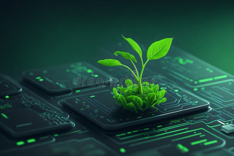 Young Plant Growing on a CPU Chip on a Computer Circuit Board, Creative ...
