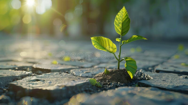 Young Plant Growing through Cracked Pavement Under Sunlight Stock Image ...