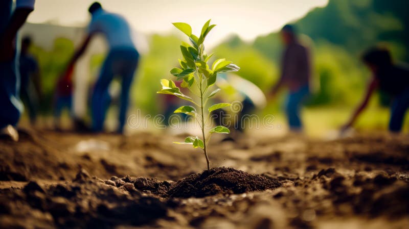 Young Plant is Growing in the Dirt in Front of Group of People ...