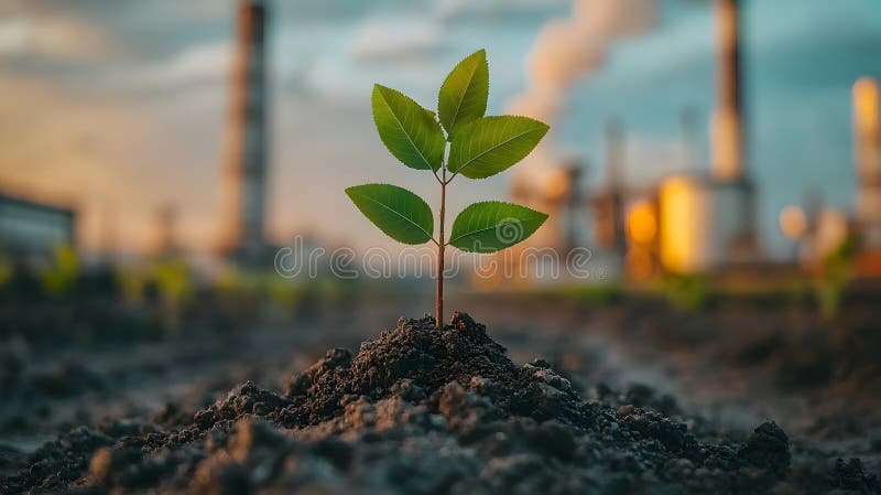 Young Plant Growing in Polluted Environment Stock Illustration ...