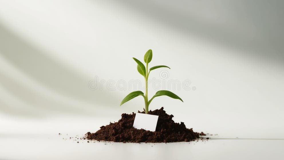 Young Plant Growing in Soil with a Blank Tag. Stock Image - Image of ...