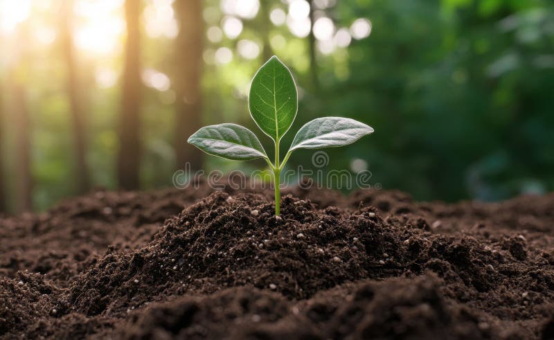 Young Plant Growing in Soil with Sunlight Stock Illustration ...
