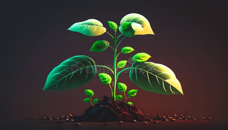 A Young Plant Grows from the Ground, Generative AI. Stock Illustration ...