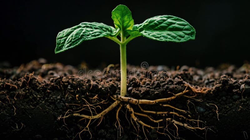 Young Plant Seedling Growing in Rich Soil with Roots Showing Stock ...
