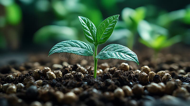 Young Plant Seedling Sprouting from Rich Soil, Close-up Stock ...