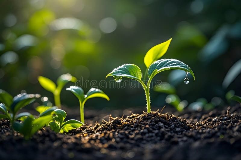 Young Plant Springing Up Out of the Soil Stock Photo - Image of ...