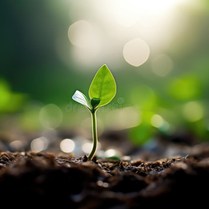A Young Plant Sprouting from the Ground, AI Stock Illustration ...
